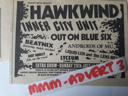 HAWKWIND - LIVE TOUR DATES 1984 1981 1980 1993 2001 - original advert ...