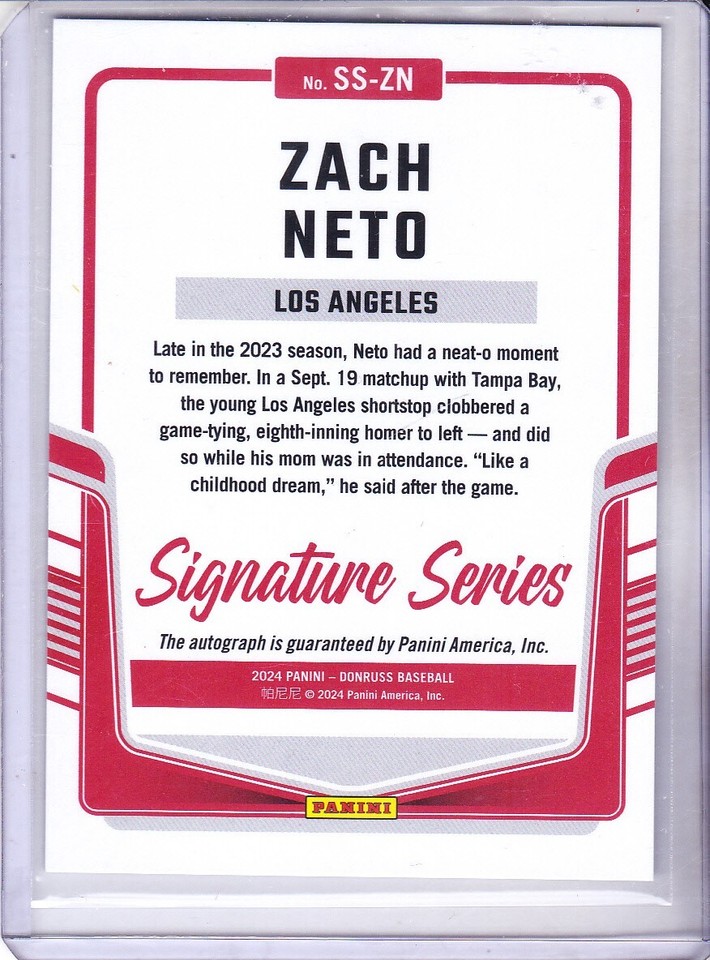 Zach Neto AUTO 2024 Panini Donruss Baseball Signature Series #SS-ZN Los ...