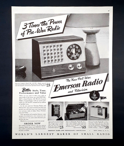 Emerson radio ad vintage 1945 New post war radio original advertisement ...