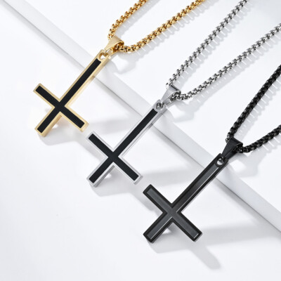 Men Women Satanic Cross Necklace Inverted Jewelry Gothic Pendant Box ...