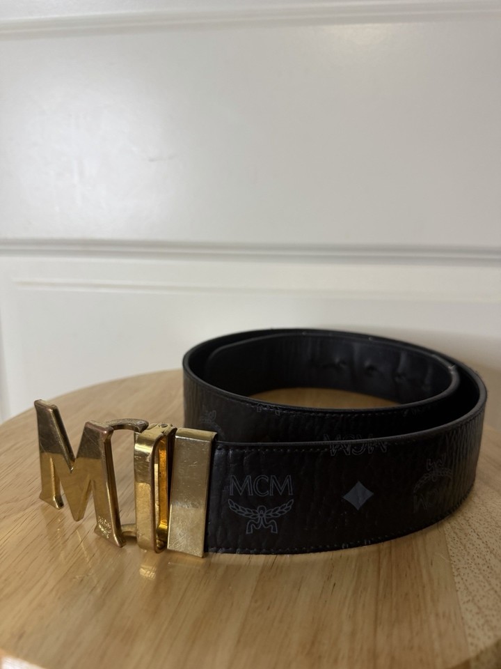 MCM Men's Leather Belt Black/gold m Buckle | eBay