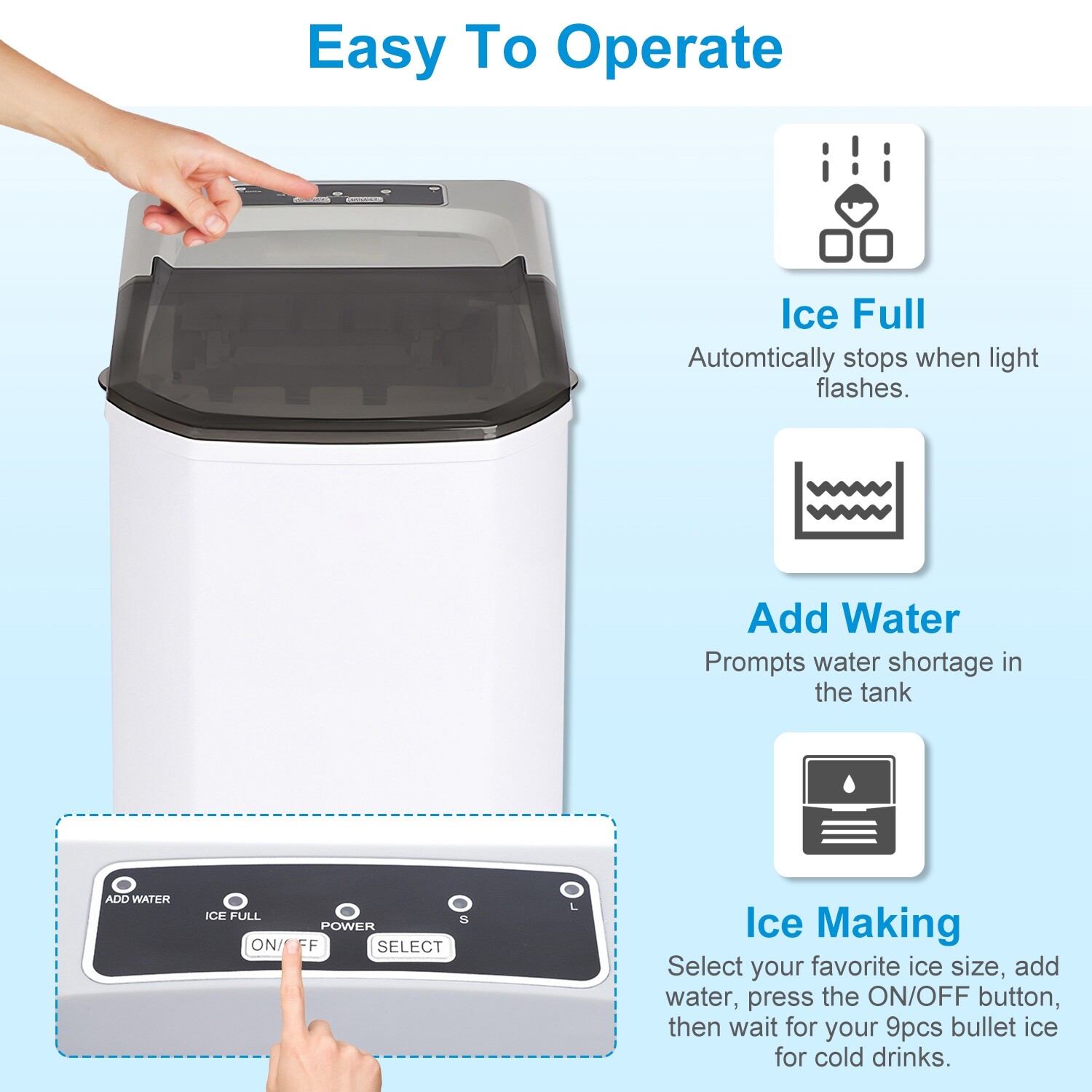 Portable Ice Maker Machine Countertop 33Lbs/24H Self-cleaning with ...