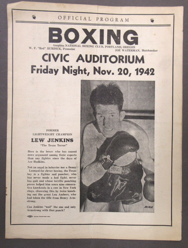 1942 LEW JENKINS Cover Photo Civic Auditorium Portland Oregon BOXING ...
