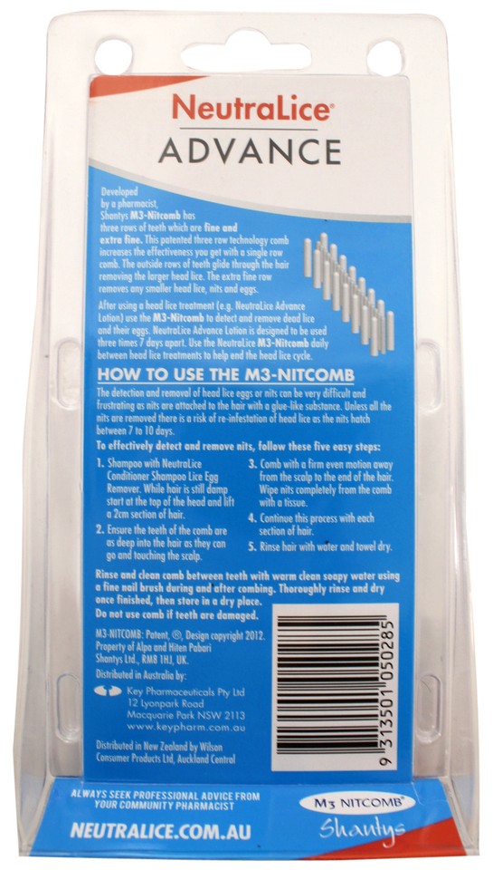 Neutralice ADVANCE M3 Nit Comb for Nits and Head Lice ::3 Rows ...