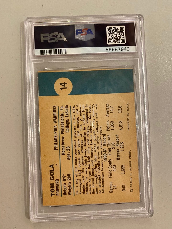 1961 Fleer Tom Gola PSA 5 #14 NBA Basketball Card Free Shipping | eBay