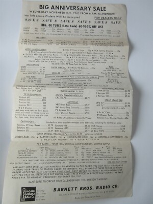 1961 Barnett Bros Radio Company Anniversary Sale Flyer Philadelphia, PA ...