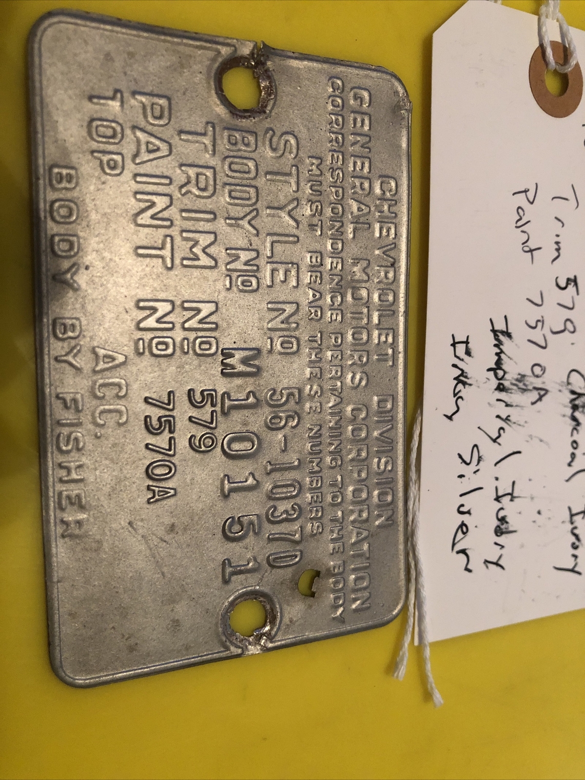 1956 Bel Air two door hardtop Cowl tag | eBay