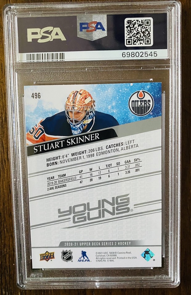 2020 Upper Deck Young Guns STUART SKINNER #496 Rookie PSA 9 Mint ...