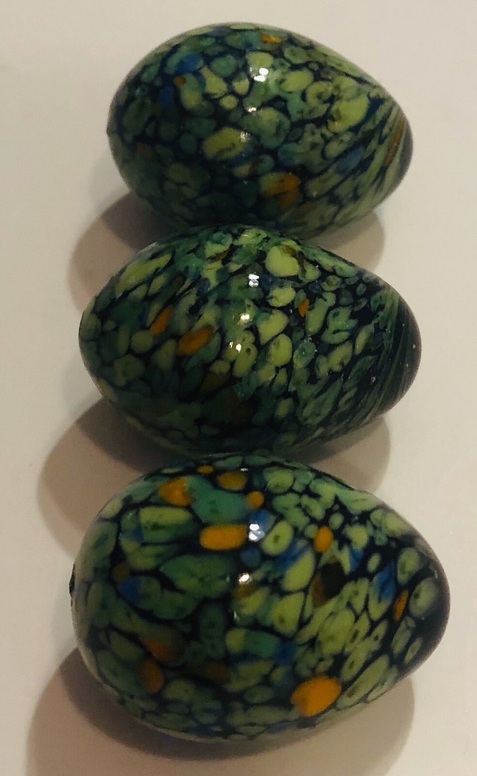 Rare set of three transparent egg shaped marbles BLUE with multi ...