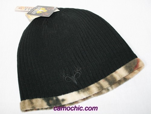 Black & Mossy Oak Camo Reversible Fleece Stocking Hat Beanie, Hot Shot ...