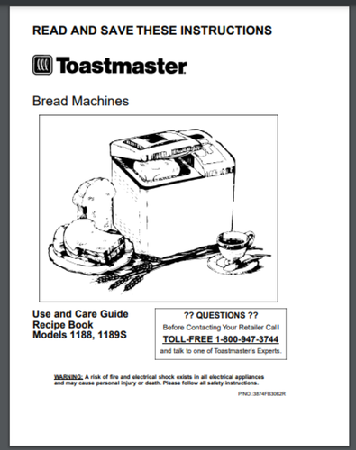 Toastmaster Bread and Butter Maker 1188 1189s Owner Recipe manual (only ...