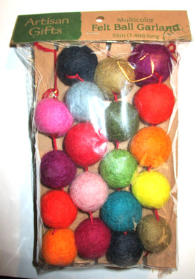 3 New Sealed Strings Garland Wool Felt Ball Rainbow Colors 165" Artisan ...
