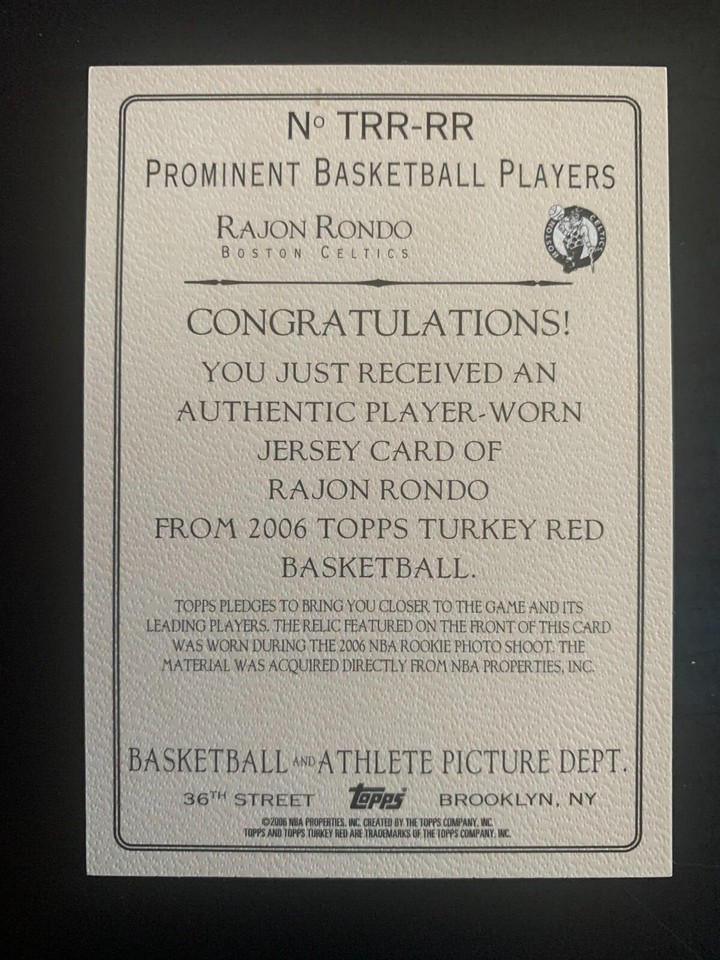 2006-07 Topps Turkey Red Relics #TRR-RR Rajon Rondo Rookie Card- Looks ...