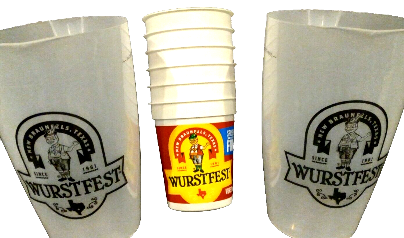 LOT OF 8 WURSTFEST BEER PITCHERS & CUPS GERMAN FESTIVAL NEW BRAUNFELS ...