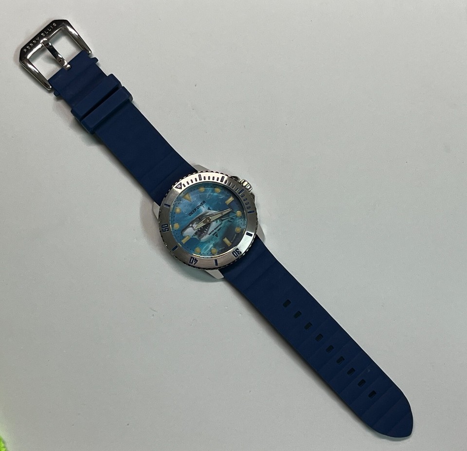MOD NEW Perry Ellis 46mm Deep Diver Men's Watch Blue Silver PEW02002-03 ...