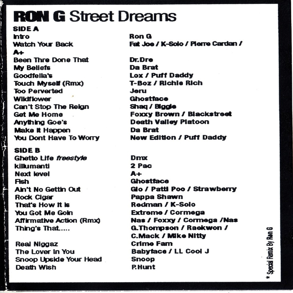 DJ RON G - STREET DREAMS - HIP HOP RAP NYC MIXTAPE MIX CD | eBay