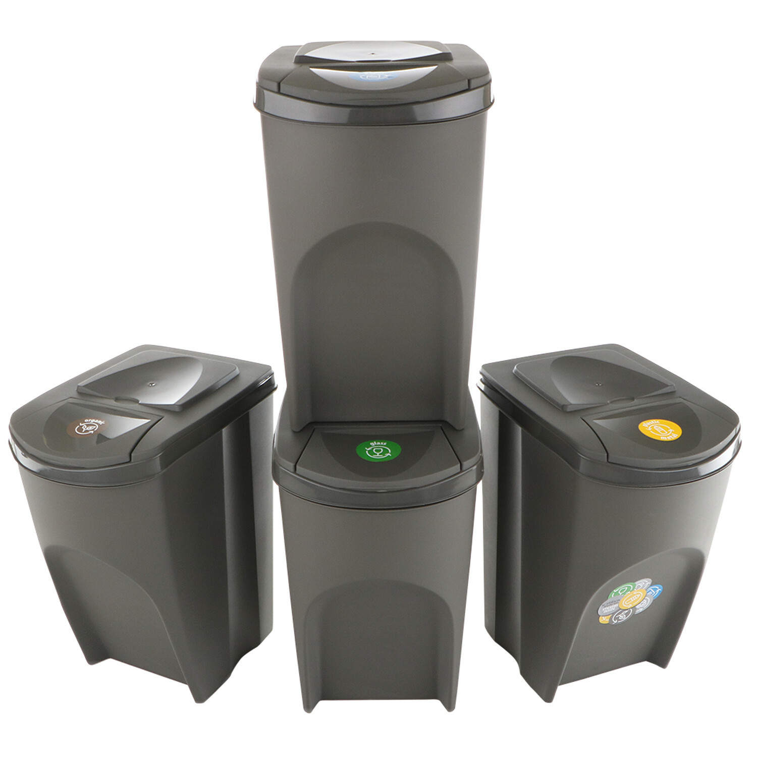 4x 35L Sorting Waste Bin Recycling Trash Segregation Set of 4 Lidded ...