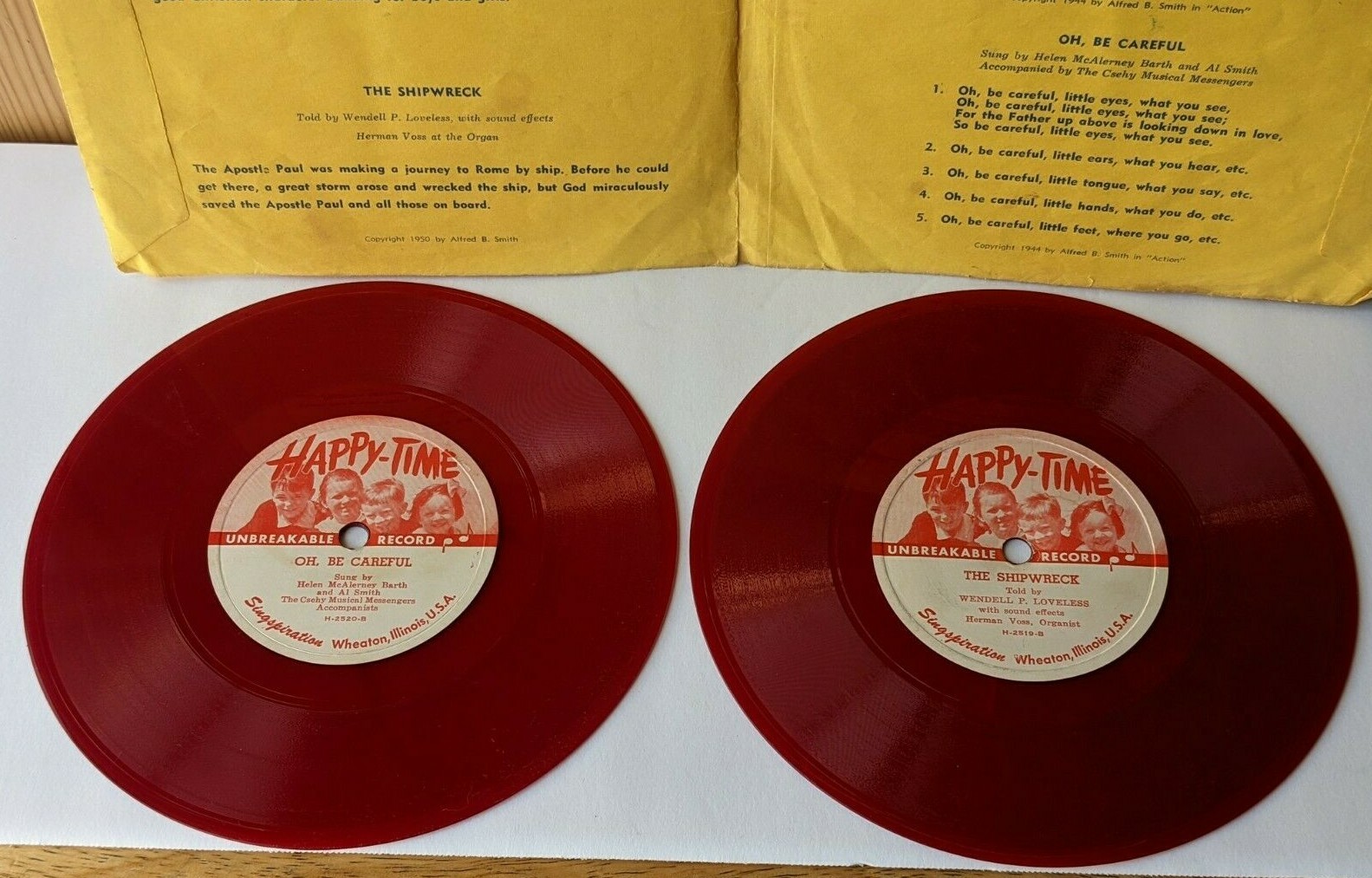 HAPPY TIME RECORDS UNBREAKABLE. CHILDRENS RED VINYL TWO RECORD SET ...