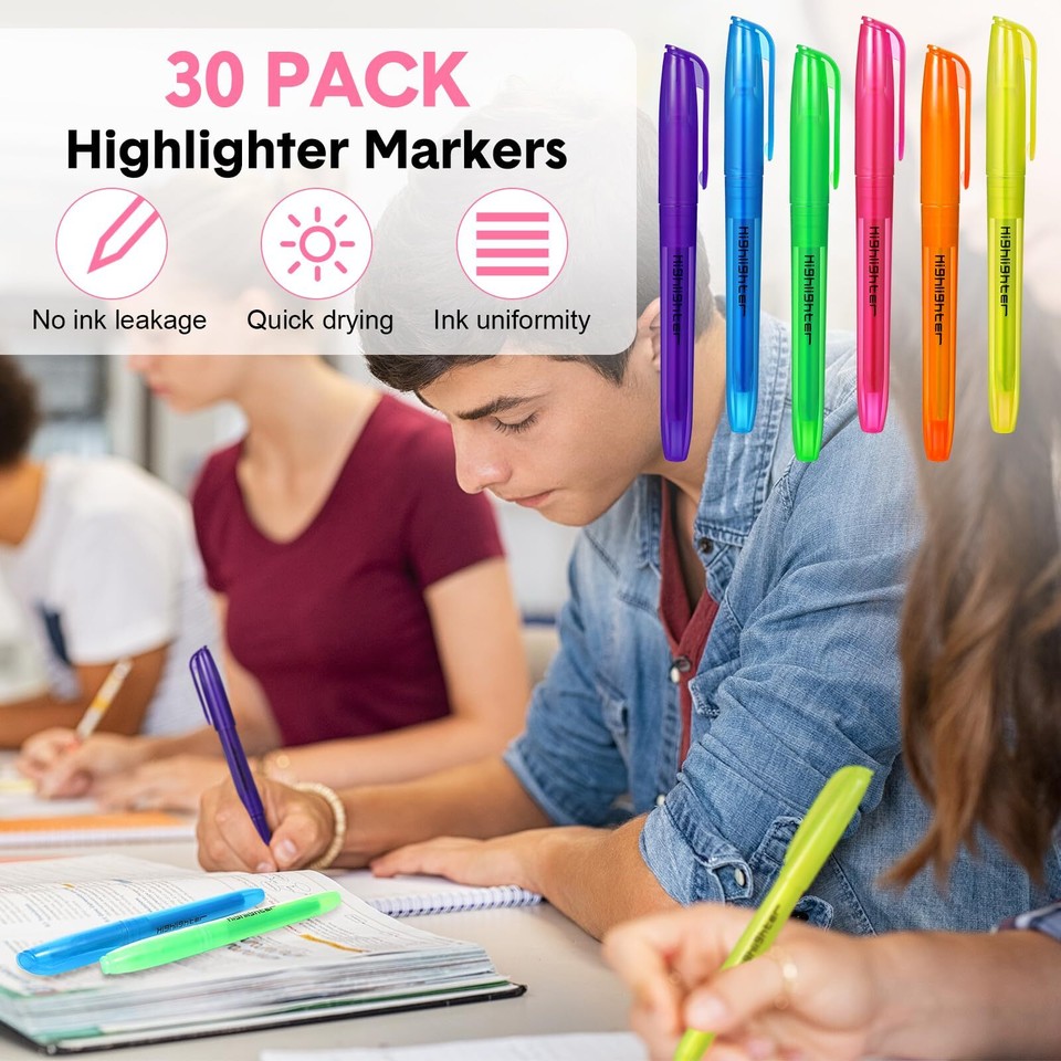 30 Pcs Highlighter Bulk Assorted Colors Highlighter Markers Chisel Tip ...