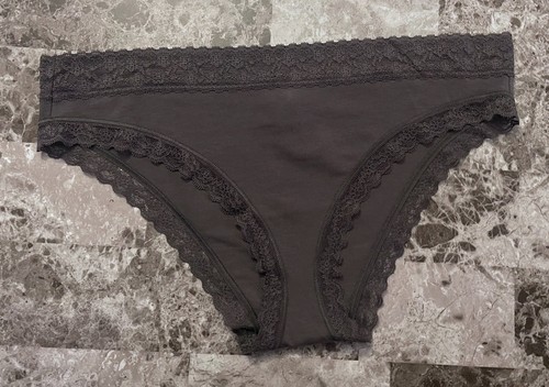 NWT VICTORIA'S SECRET L DARK GRAY FLORAL LACE RARE LOW RISE CHEEKINI ...