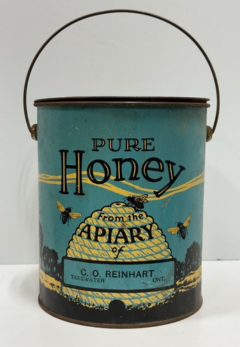 Vintage Advertising Pure Canadian Honey 9lb 4oz Pail Bucket Can w Bee ...