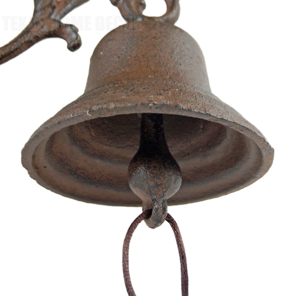 Large Bird Dinner Bell Welcome Heavy Duty Cast Iron Vines Rustic ...