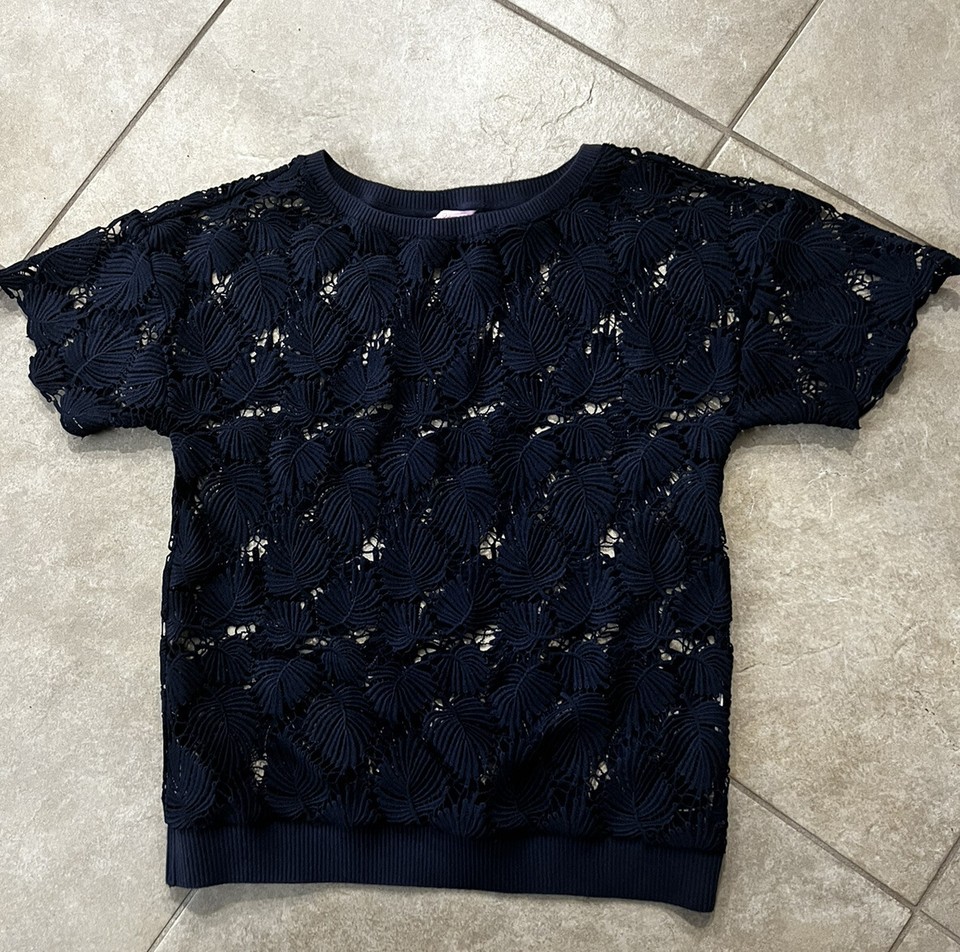 Lilly Pulitzer Iona Lace Top Shell Cotton Short Sleeve Pullover Ribbed ...