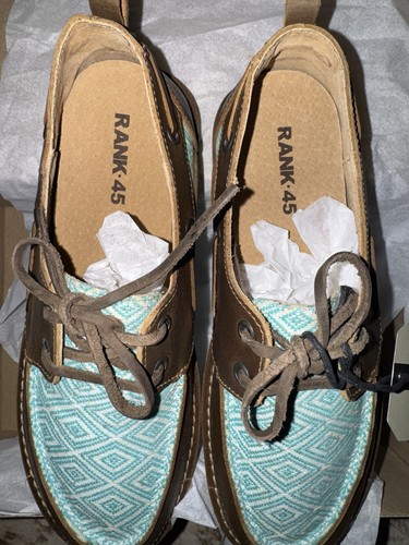 Rank 45 MARINE SOUTHWESTERN Brown/Aqua Leather Boat Shoes Women’s Size ...