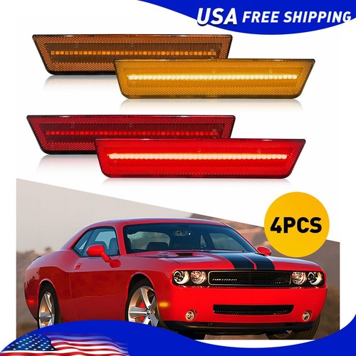 For 08-14 Dodge Challenger LED Front Rear Amber Red Bumper Side Marker ...