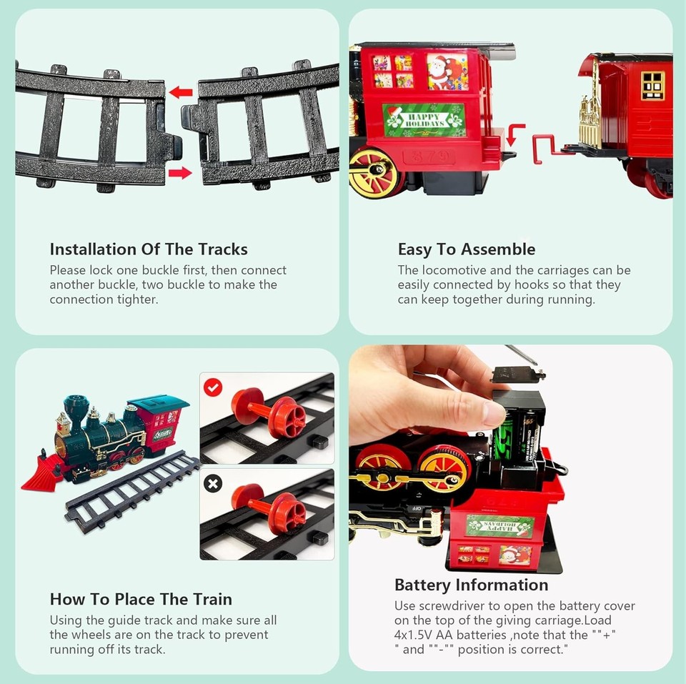 Charming HO Scale Electric Christmas Train Set for Kids with Lights and ...