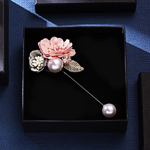 Double Flower Imitation Pearls Cloth Flower Word Pin Brooch Jewelry ...