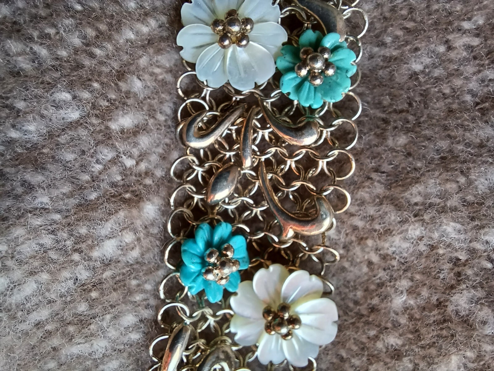 Whitney Kelly Chain Mesh and Flower Bracelet-Turquois… - Gem