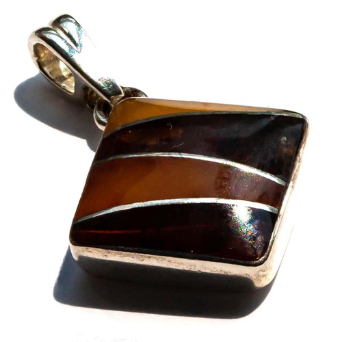 925 Solid Sterling Silver Honey Baltic Amber Inlay Slider Small Nice ...