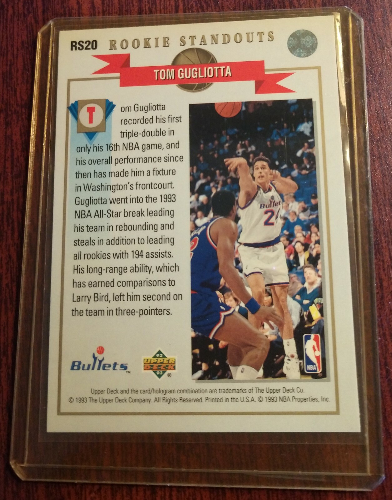 1992-93 Upper Deck Rookie Standouts #RS20 Tom Gugliotta Washington ...