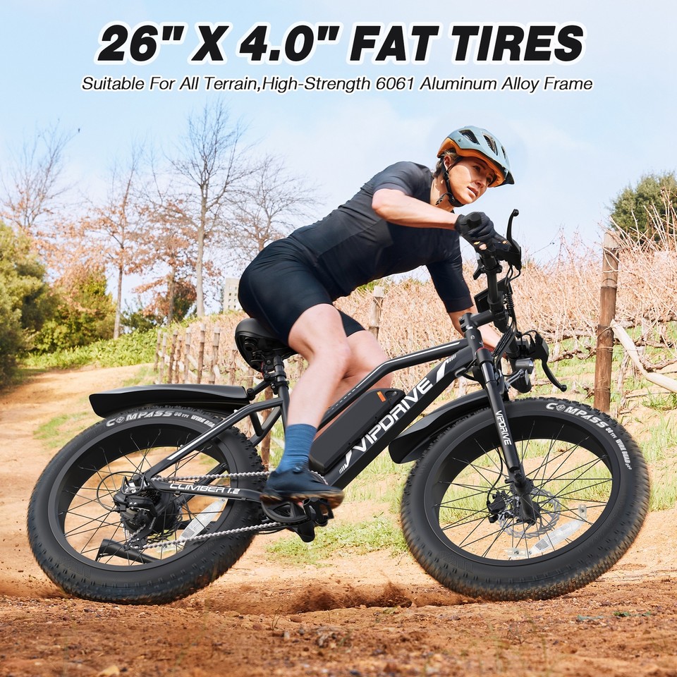 VIPDRIVE Electric Bicycle 26" Fat Tire Electric Bike Peak 750W 48V 13AH ...