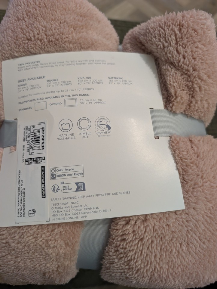 Single Teddy Fleece Fitted Sheet Pink Fluffy M&S | eBay UK