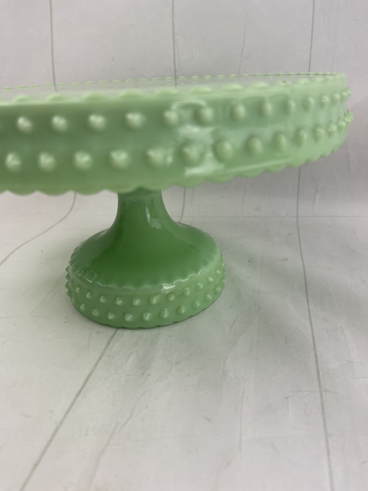 VINTAGE L.E. SMITH JADEITE JADE HOBNAIL MARBLE SWIRL CAKE PLATE STAND 8 ...