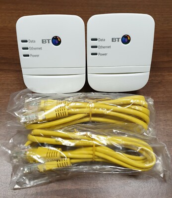 2 x BT Broadband Extender 600 wired AV600 Powerline Adapters + 2 x ...