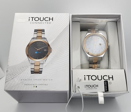 iTouch Connected Women's Silver Two Toned Hybrid Smartwatch Fitness ...