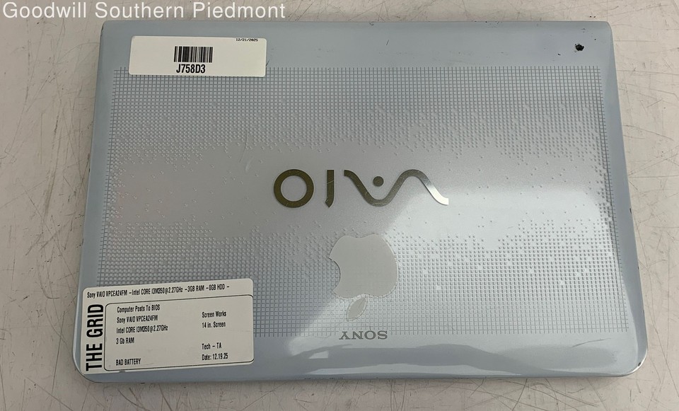 SONY VAIO VPCEA24FM Intel Core i3 M350 2.27 GHz 3GB RAM No HDD - Tested ...