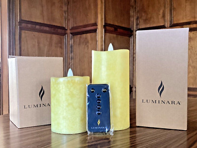 Luminara - Set of 2 SUNSHINE YELLOW Mottled Flameless Candle Pillars ...