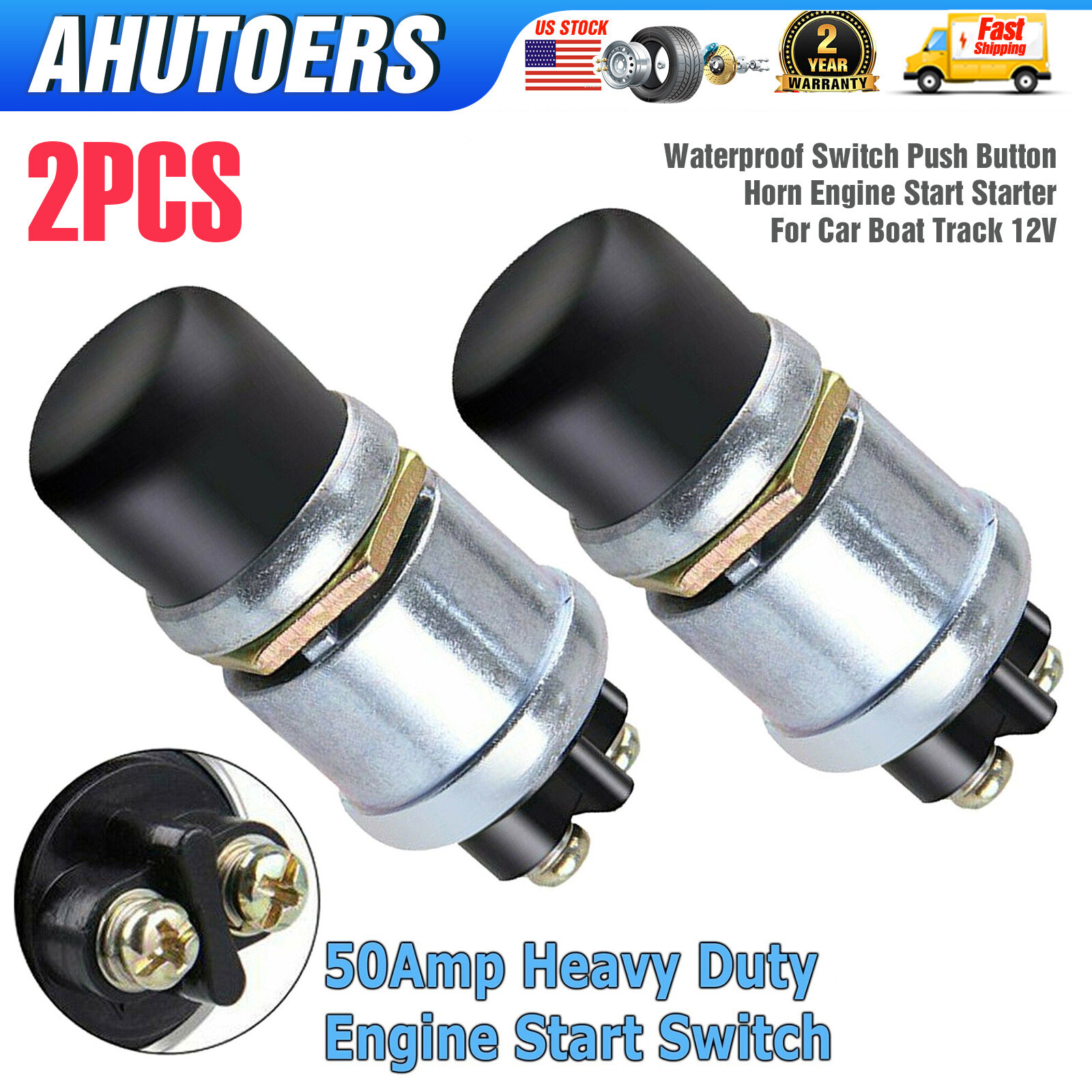 2PCS Waterproof Switch Car Boat Track Start Push-Button Momentary ...