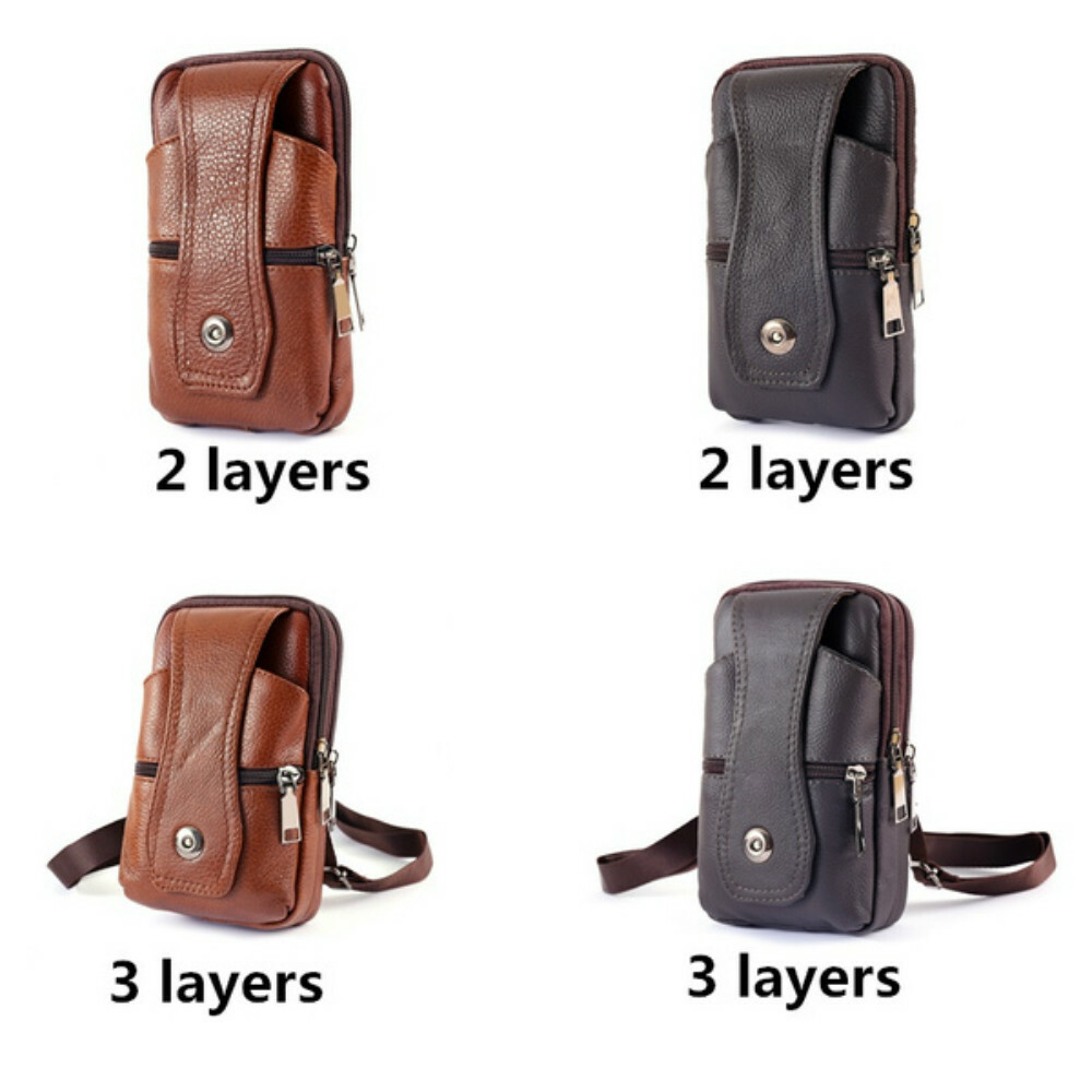 New Man Leather Waist Bag Multi-layer Buckle Mobile Phone Bag Belt ...