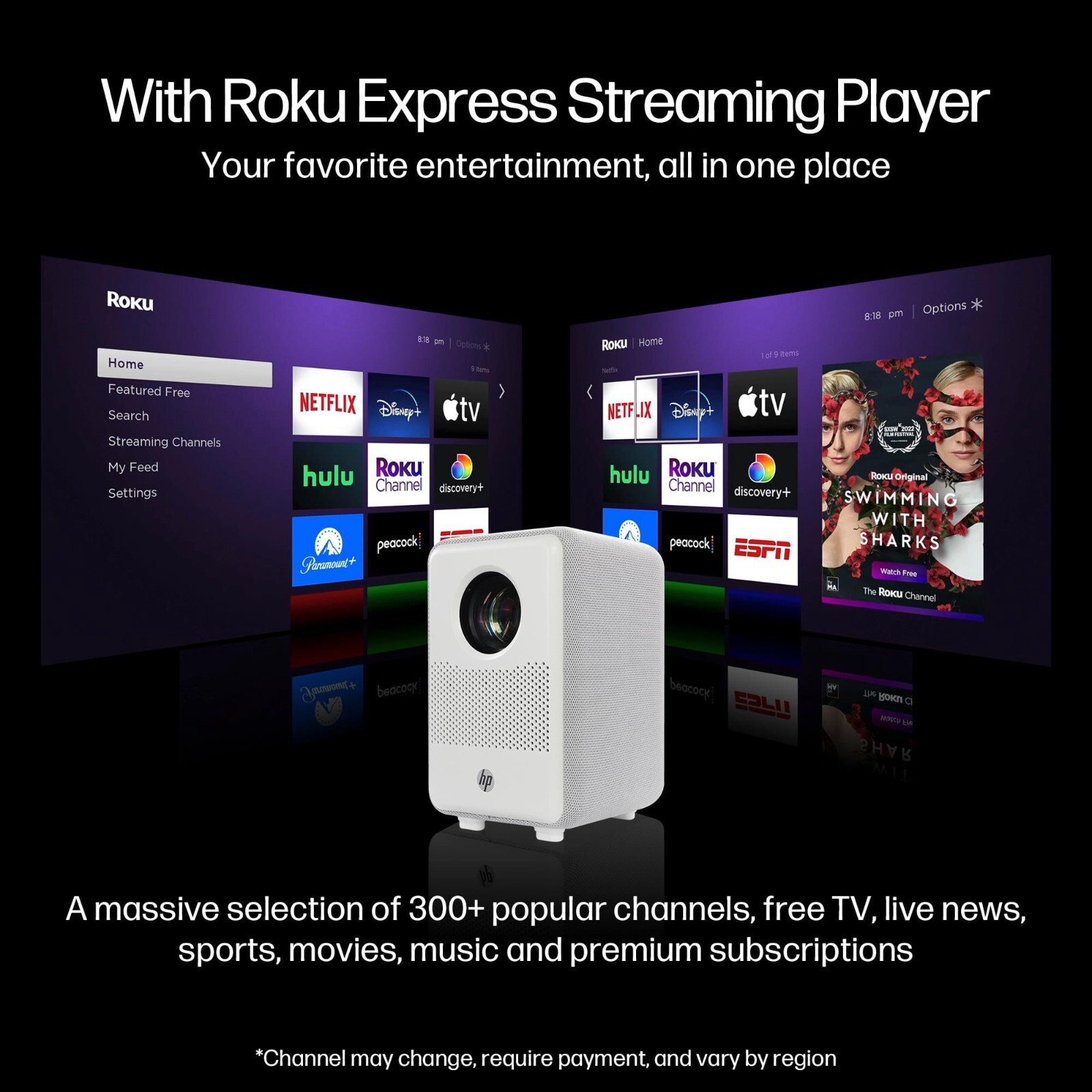 *NEW* HP CC200 Projector 1080p with ROKU Express Streaming Player and ...