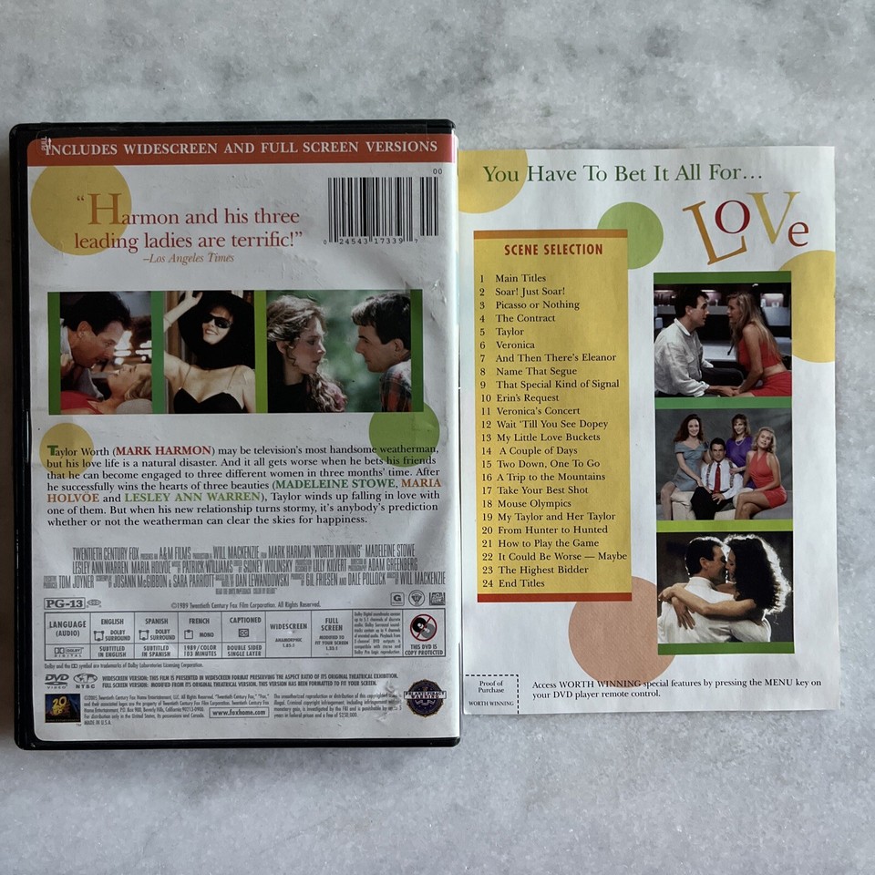 Worth Winning DVD, 1989 Mark Harmon, Madeleine Stowe, Lesley Ann Warren ...