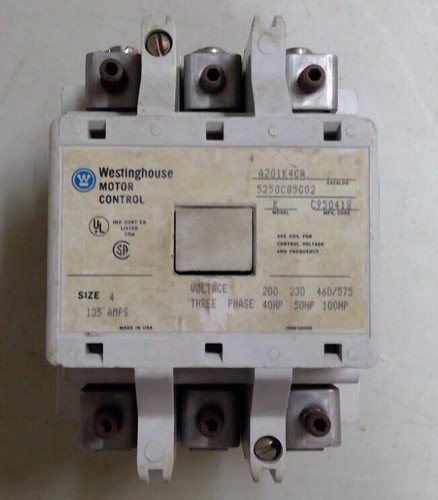 WESTINGHOUSE MOTOR CONTROL Contactor 120V Coil 135 Amp Size 4 A201K4CA ...