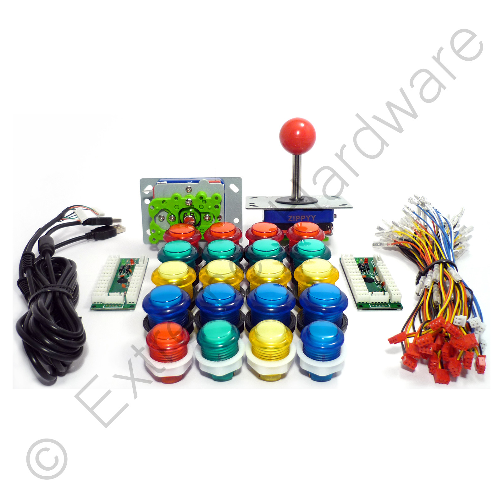 2 Player Arcade Control Kit - 2 Ball Top Joysticks, 20 LED Illuminated ...