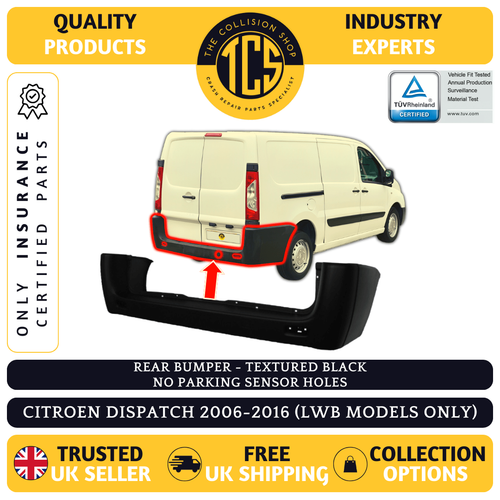 FOR CITROEN DISPATCH REAR BUMPER 2006-2016 LWB BLACK NO PDC INSURANCE ...