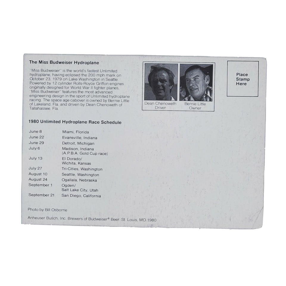 Miss Budweiser Hydroplane Racing Chenoweth, Bernie Little Print 1980 ...