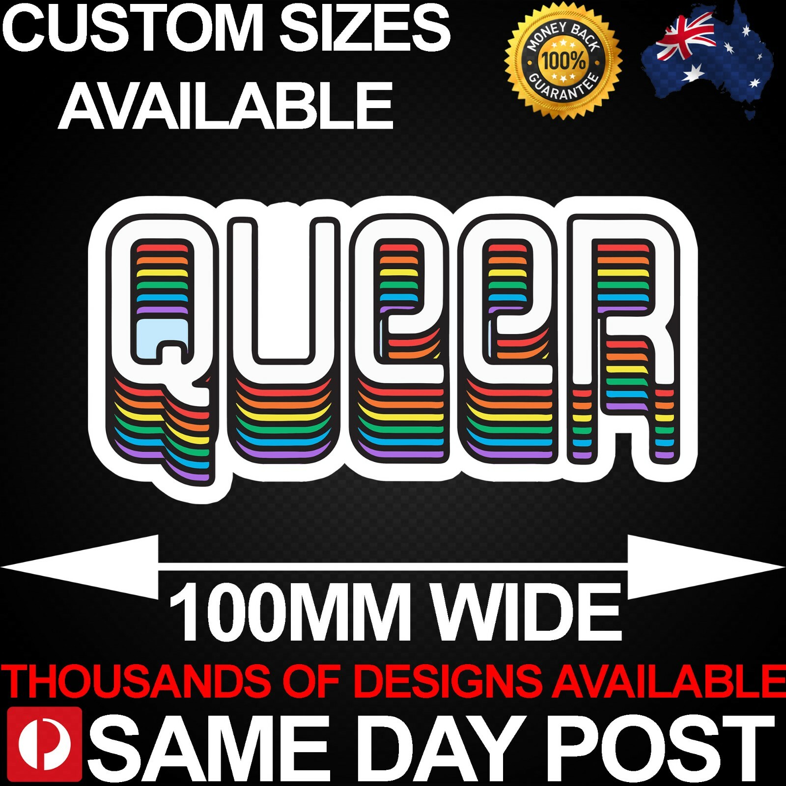RAINBOW QUEER WORD 100mm Wide Vinyl Car Sticker Decal Cheap LGBTQ+ ...